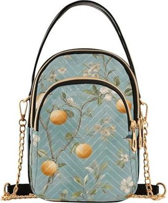 Mnsruu Sac à bandoulière pour femme - Motif colibri - Branche orange - Bleu - Petit sac à bandoulière avec sangle réglable