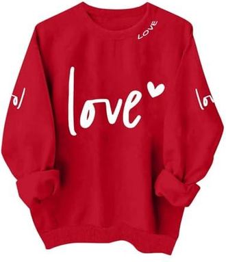 Generic Chemises de Saint-Valentin pour femme - Joli sweat-shirt &agrave; col rond - Imprim&eacute; coeur - Manches longues - Pull surdimensionn&eacute; - Sans capuche, Rouge, 3XL
