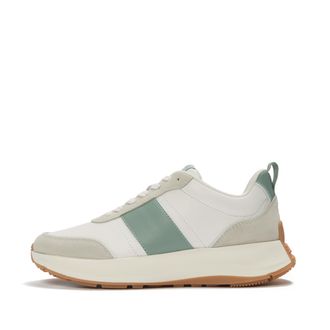 FitFlop F-Mode Flow Damen-Sneaker aus Leder/Wildleder, Flatform-Sneaker, Urban White/Frosted Sage, 39 EU, Urban White Frosted Sage, 39 EU