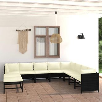 vidaXL 9-tlg. Garten-Lounge-Set mit Kissen Poly Rattan Schwarz - Vidaxl