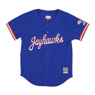 Mitchell & Ness Kansas Jayhawks Mesh Button Down Hemd - - Sport - Herren - Blau - L