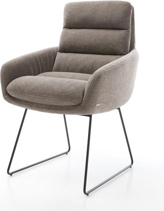 DELIFE Esszimmerstuhl Abelia-Flex mit Armlehnen Strukturstoff Soft Taupe Kufengestell Schwarz, Esszimmerst&uuml;hle