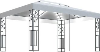 vidaXL Vidaxl - Tonnelle avec double toit et lumi&egrave;res led 3x4 m Blanc
