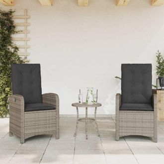 vidaXL vidaXL Gartensessel mit Kissen 2 Stk. Verstellbar Grau Poly Rattan