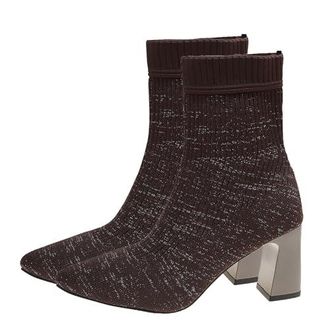 Generic Bottines en tricot extensible pour femme - &Eacute;l&eacute;gantes - Classiques - Couleur unie - Talon &eacute;pais - Respirantes et confortables - Pour lautomne et lhiver
