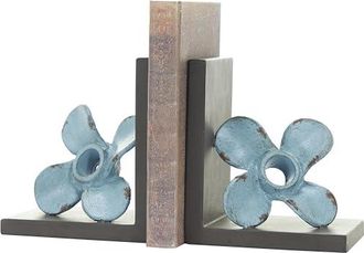 Deco 79 Dekorative Buchstützen aus Metall mit braunen L-förmigen Ständern, 15,2 cm breit, 17,8 cm hoch, Blaugrün