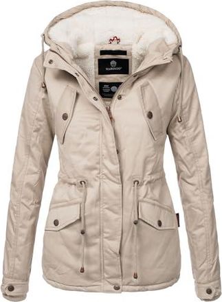 Marikoo Veste dhiver pour femme - Rembourr&eacute;e en fausse fourrure - Marikoo B376 - Beige - Small