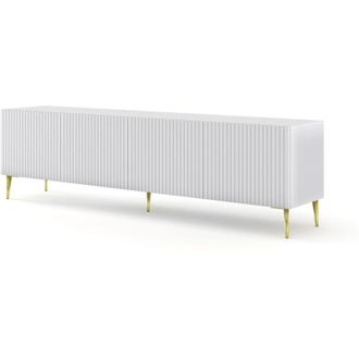 AC-D&eacute;co Mobile Ravenna B Porta Tv In Mdf Rivestito In Foglio 4d 200 Bianco Opaco Gambe Oro