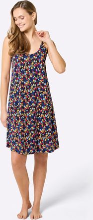Feel Good Sommerkleid FEEL GOOD Sommerkleid, Damen, Gr. 36/38, Normalgr&ouml;&szlig;en, marine, bedruckt, 100% Baumwolle, gebl&uuml;mt, gemustert, mehrfarbig, kurz, Rundhals, K