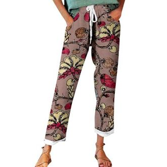 Generic Pantalon Lin Femme Blanc Fluide Large Elegant Womens Autumn Fragrant Linen Print Casual Pants Perfect for Spring Comfortable and Trendy for Relaxed Ve