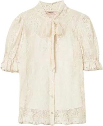 Twinset Femme, Blouses et Chemises, Beige, Taille: 42 FR Camicia in pizzo fiocco