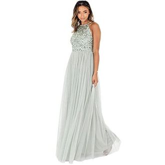 Maya Maya Berry Embellished Halter Neck Maxi Dress Robe de Demoiselle dhonneur, Lys vert., 46