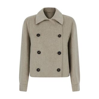 Brunello Cucinelli Crop caban jacket with monili - - Coats - Damen - Beige - XS