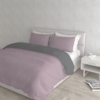 Italian Bed Linen Natural Color Doubleface Bettbezug, Antikes Rosa/Rauch, Doppelte