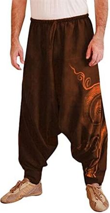 ORANDESIGNE Hommes Sarouel Pantalon Confortable Taille Élastique Pantalon De Mode Unicolore Casual Yoga Hippies Pantalon F Marron XXL