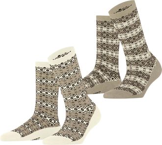 Esprit Damen Socken Scandinavian Multipack W So Baumwolle gemustert 2 Paar, Beige Wool White 0010, 39-42