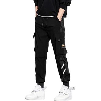 Generic Pantalon cargo pour homme, pantalon de jogging tendance, fin, &eacute;lastique, poche &agrave; la taille, leggings d&eacute;contract&eacute;s, Noir, XXL