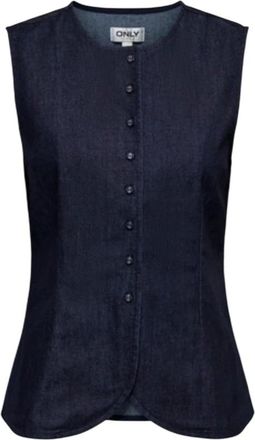 Only Only, Femme, Vestes, Bleu, Taille: 36 FR Gilet sans Manches Boutonn&eacute; &agrave; Col Rond
