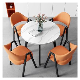Generic Rundes Esstisch-Set, runder Esstisch mit integriertem Stuhl, 4 integrierte St&uuml;hle, ergonomischer Stuhl, hohe Tragf&auml;higkeit(Orange)
