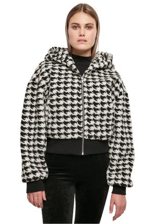 Urban Classics Damen Ladies Short Oversized AOP Sherpa Jacket blackhoundstooth, XS
