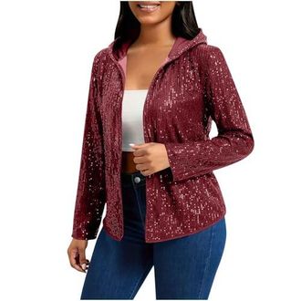 Generic Veste à paillettes pour femme - Manteau à paillettes brillantes et décontractées - Coupe ajustée - Manteaux à capuche à manches longues - Élégant - Mé