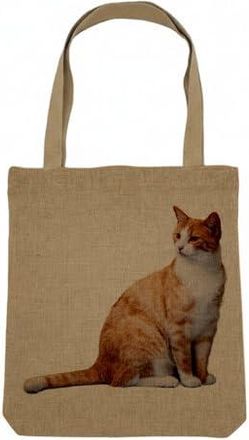 Fabulous Sac Shopping Tote Bag Aspect Lin - Gros Chat Roux Poil Long Mignon Chat de Maison - Sac de Courses Toile Epaisse 360g Beige Naturel Cabas Port&eacute; Epaule