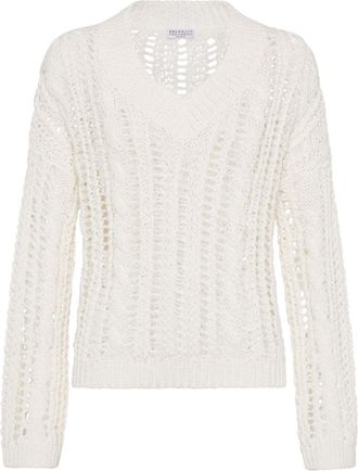 Brunello Cucinelli Pullover mit Lochstrickmuster - Wei&szlig;