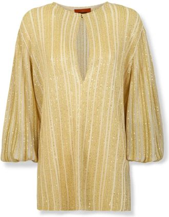 Missoni Femme, Pulls, Jaune, Taille: 38 FR Chemisier en maille crochet&eacute;e orn&eacute;e de sequins