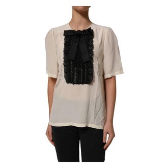 Dolce & Gabbana Rundhals-Bluse mit kurzen &Auml;rmeln - - Blouses & Shirts - Damen - Wei&szlig; - M