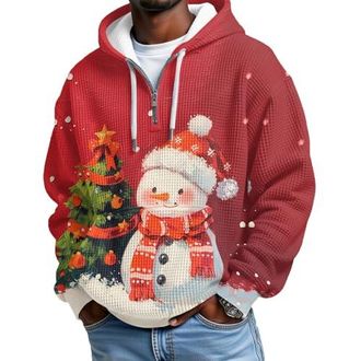 Generic Sweat à capuche de Noël pour homme Pull à capuche avec motif de Noël Bonhomme de neige et arbre de Noël Sweat-shirt à manches longues Mode décontracté