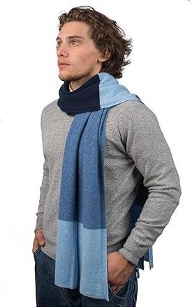 DALLE PIANE CASHMERE Echarpe 3 couleurs 100% cachemire - Made in Italy - Homme, Couleur: Bleu/Bleu clair/Ciel, Taille unique