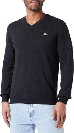 GANT Laine dagneau Extra Fine avec col en V Sweater, M&eacute;lange de Charbon fonc&eacute;, XXXL Hommes