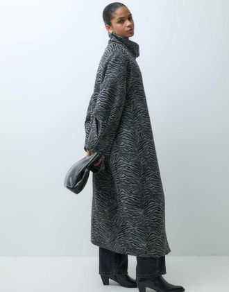 Asos manteau habill&eacute; oversize &agrave; enfiler imprim&eacute; z&egrave;bre gris-Noir