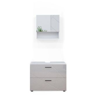 Vicco Ensemble de meubles de salle de bain Irma, Blanc Haute brillance, 2 parties