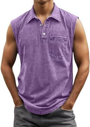 Generic Gilet sans Manche Homme Col Revers- Tee Shirt Grande Taille Décontracté Couleur Unie Vintage Chic Confortable Débardeur Simple Doux Extérieur Vacances