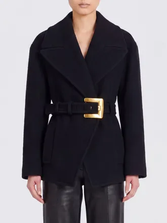 Balmain Caban court en laine avec ceinture et col &agrave; revers