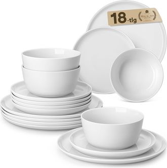 Malacasa Tafelservice 12 Personen, 36-teilig Porzellan Geschirrset Wei&szlig;, Geschirr set aus 12x Dinnerteller, 12x Dessertteller, 12x M&uuml;slischalen, Serie LEXI