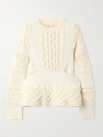 sacai Pull En Laine À Mailles Torsadées - Blanc cassé