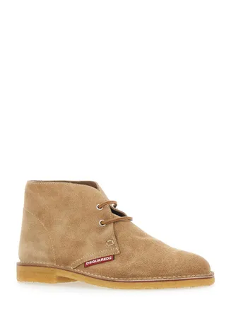 Dsquared2 Mens Lace-Up Shoes Suede Beige Calf Leather Flat