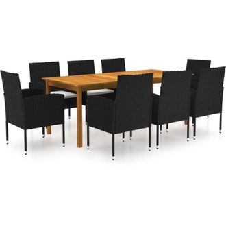 vidaXL Vidaxl - Ensemble de salle &agrave; manger de jardin 9 pcs Noir
