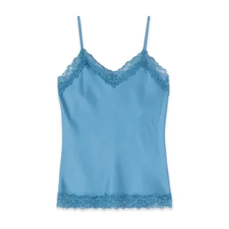 Oltre Femme, Tops, Bleu, Taille: 40 FR Top en satin et dentelle