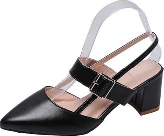 Generic Escarpins &agrave; bout pointu ferm&eacute; pour femme avec bride arri&egrave;re et sangle &agrave; boucle, Noir, 40.5 EU