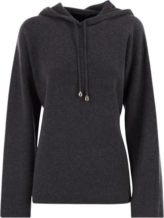 Fabiana Filippi Femme, Sweatshirts et sweats &agrave; capuche, Gris, Taille: 38 FR Sweat &agrave; capuche en maille c&ocirc;tel&eacute;e