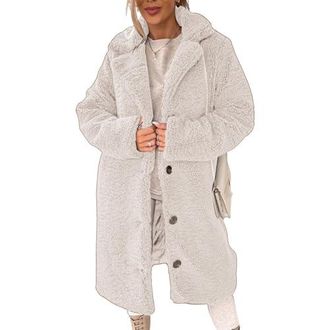 Generic Manteau dhiver chaud &agrave; manches longues en peluche pour femme avec col &agrave; revers, coupe ample, doublure en polaire, abricot, 3XL