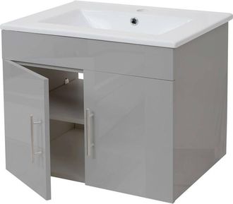 Hhg Waschbecken + Unterschrank HHG 235, Waschbecken Waschtisch, MVG-zertifiziert, hochglanz 60cm grau