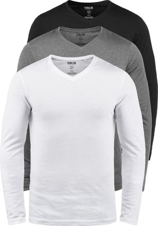 Solid SDBasil Herren Longsleeve Langarmshirt Basic Shirt im 2er Pack oder 3 er Pack mit V- Ausschnitt 3er Pack Baumwollmischung Slim fit, Größe:3XL, Farbe:3