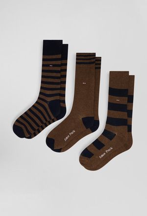 Eden Park Lot De 3 Paires De Chaussettes Cercl&eacute;es Marron En Coton Stretch