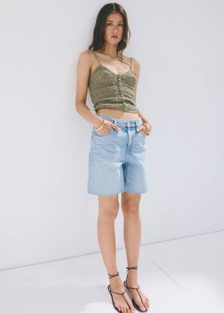 Mango Top en maille ajour&eacute;e boutons kaki - Femme - XXS - MANGO