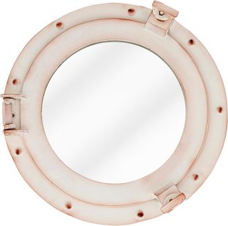 NKlaus 28,5cm Bullaugenspiegel Aluminium Elfenbein-farbig Wandspiegel Nautische Deko 14975