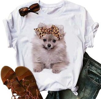 Keephen Graphique Pomeranian T-Shirt Femmes Propri&eacute;taire de Chien Pomeranian T-Shirt Mignon Pom Impression 3D Manches Courtes Tops Col Rond Streetwear